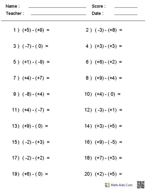 Adding And Subtracting Integers Grade 6 Ixl