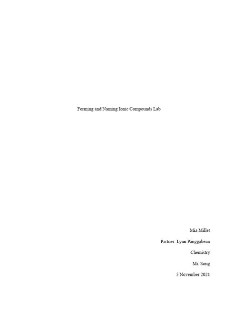 Forming And Naming Ionic Compounds Lab Pdf