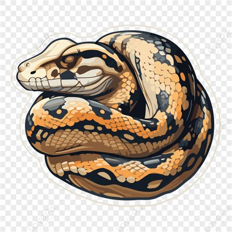 흰색 스티커 일러스트 클립 아트에 검은색과 주황색 줄무늬가 있는 파이썬 벡터상표 Png 일러스트 무료 다운로드 Lovepik