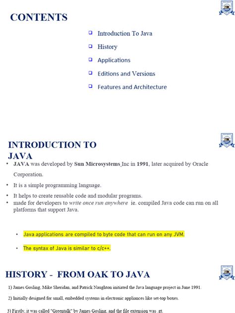 3-Introduction-Histor-,Appl-Ed, Ver, Fea, Arch (Unit-1) | PDF | Java (Programming Language ...