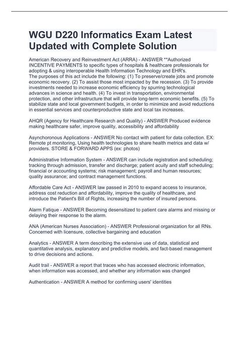 WGU D220 Nursing Informatics Final Exam Practice Test Aids Practice Questions And Answers