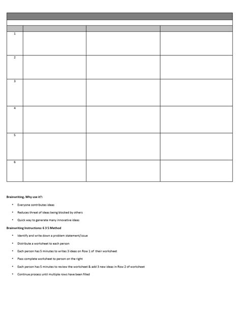 Brainwriting Template Pdf