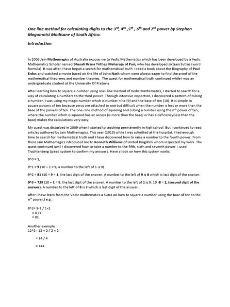 Calculating Digits To The 3rd Etc Power Pdf Numbers Mathematics