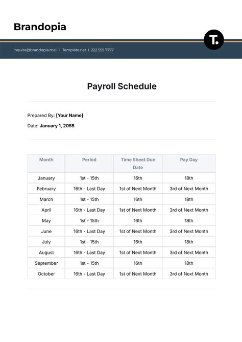 Free Payroll Schedule Templates Editable And Printable