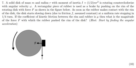 Solved A Solid Disk Of Mass M And Radius R With Moment Of Chegg