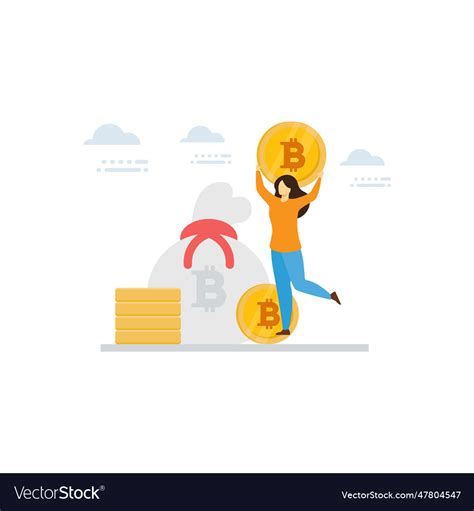 Girl Is Standing With A Bitcoin In Her Hands Vector Image