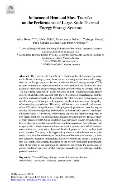 Pdf Influence Of Heat And Mass Transfer On The Performance Of Large Scale Thermal Energy