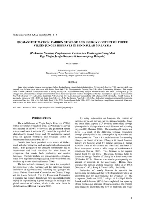 Pdf Biomass Estimation Carbon Storage And Energy Content Of Three