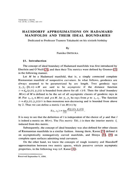 Hausdorff Approximations On Hadamard Manifolds And Their Ideal Pdf Metric Mathematics