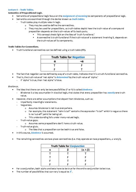 Phil1012 Introduction To Logic Lecture 4 Notes Lecture 4 Truth