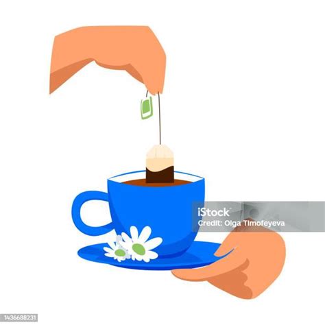차 한 잔 컵이 있는 손의 벡터 이미지입니다 티백을 양조하십시오 홍차의 그림 갈색에 대한 스톡 벡터 아트 및 기타 이미지 갈색 개체 그룹 건강관리와 의술 Istock