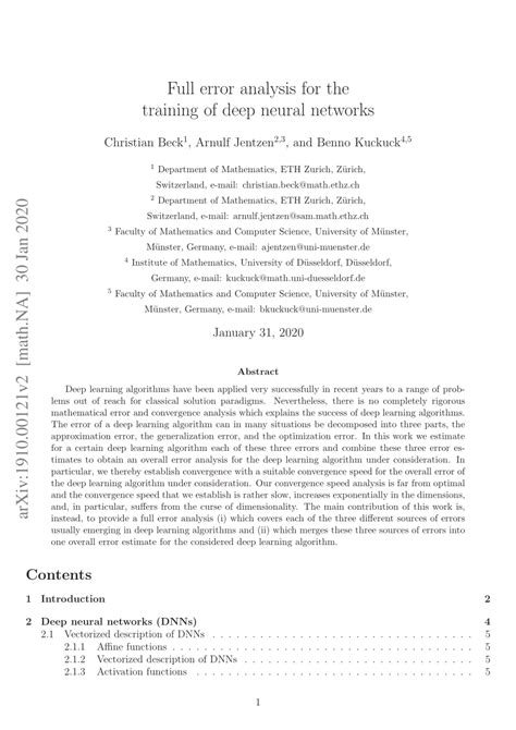 Pdf Full Error Analysis For The Training Of Deep Neural Networks