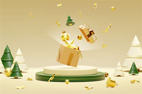 연단 배경으로 크리스마스와 새해 복 많이 받으세요 3d 현실적인 선물 상자 크리스마스와 새해 복 많이 받으세요 개념 크리스마스에 대한 스톡 벡터 아트 및 기타 이미지