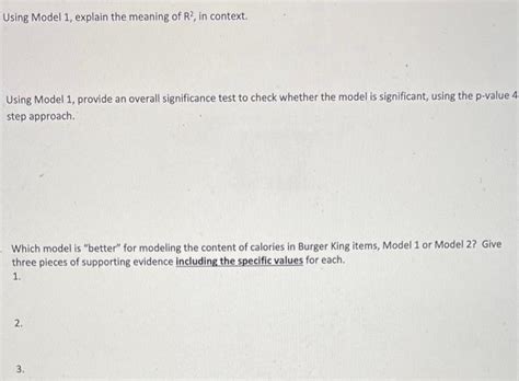 solved using model 1 explain the meaning of r2 in