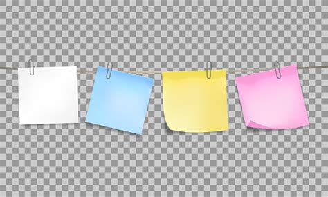 투명 한 배경에 테이프에 금속 종이 클립을 연결 하는 컬러 스티커 노트 디자인용 템플릿입니다 벡터 그림입니다 메모장에 대한 스톡 벡터 아트 및 기타 이미지 Istock