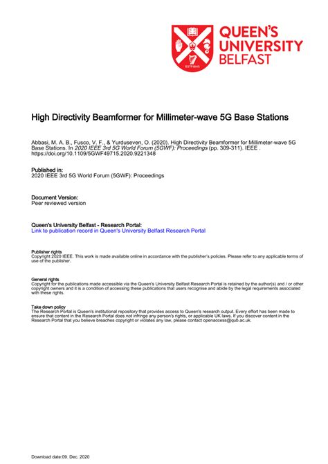 Pdf High Directivity Beamformer For Millimeter Wave 5g Base Stations