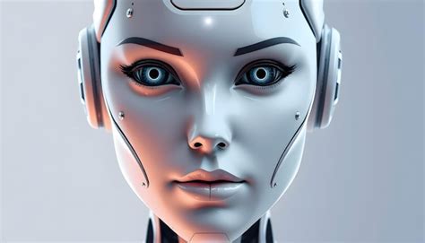 Female Robot Face Artificial Intelligence Concept Isolated With White Highlights Premium AI