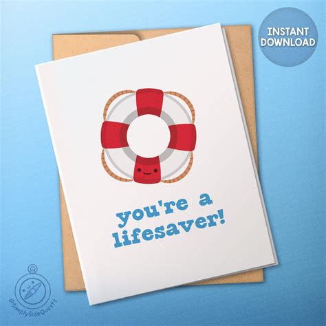 Youre A Lifesaver Digital Printable Thank You Card 3 Sizes