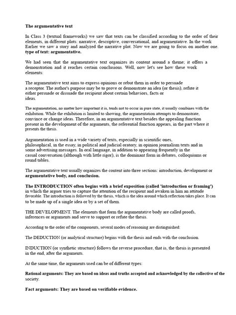 Class 4 Argumentative Text Pdf Argument Don Quixote