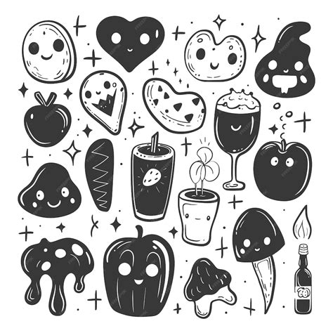 Premium Vector Silhouette Hand Drawn Cute Object Kawaii Doodle Collection Set