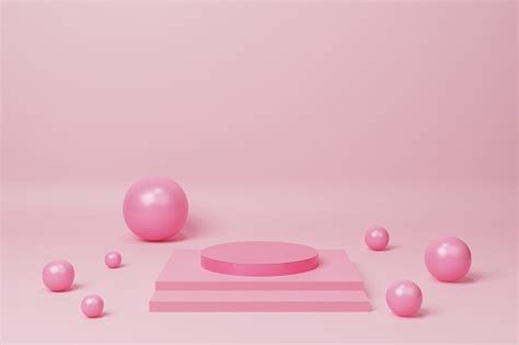 공이있는 배경에 계단 연단에 분홍색 실린더 제품 또는 화장품 디스플레이 프로모션 받침대 모형 3d 렌더링 메이크업 화장품에 대한 스톡 사진 및 기타 이미지 Istock