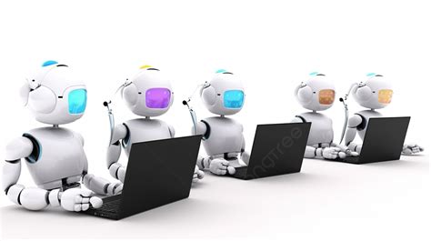 3d 렌더링을 사용하여 컴퓨터 노트북으로 작업하는 사무 자동화 개념에서 흰색 배경에 격리된 귀여운 로봇 팀 3d 로봇 로봇