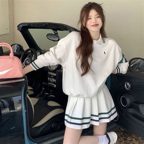 Jual Sweater Olahraga Bergaris Jaket Lengan Panjang Wanita Putih Seksi Setelan Pendek Longgar