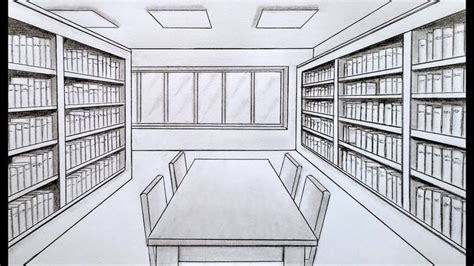 How to draw a room in one point perspective, a library in 2023 | One ...