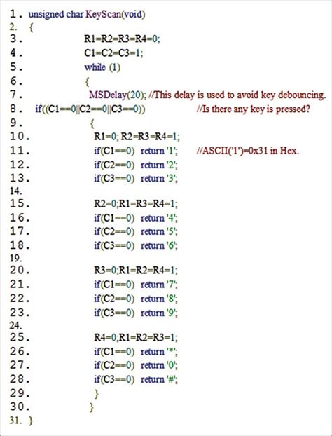 matrix keypad embedded c driver for a microcontroller