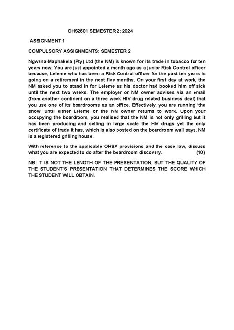 Ohs2601 Semester 2 Assignment 1 2024 Ohs2601 Semester 2 2024
