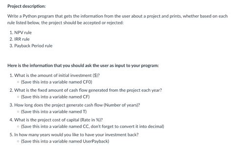 Solved Project Description Write A Python Program That Gets Chegg Com