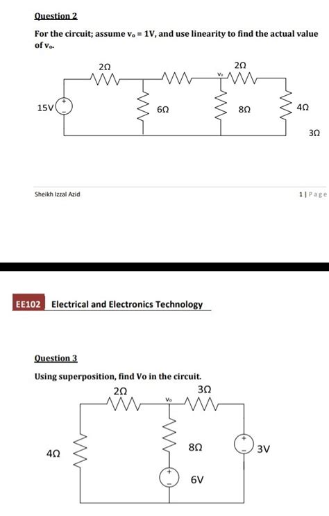 solved question 2 for the circuit assume v 1v and use