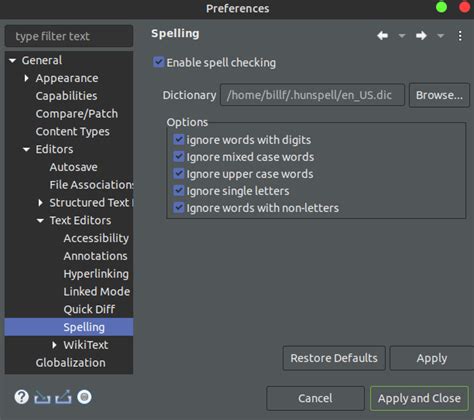 Eclipse Spell Check Using The Hunspell Plugin — Home Documentation
