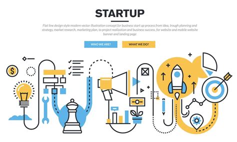 Flat Line Design Style Modern Vector Illustration Concept For Business Startup Process From Idea