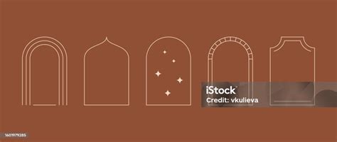 미니멀한 보호 스타일로 세팅된 리니어 아치 프레임 보헤미안 장식 장식 테두리 컬렉션 배지 로고 카드 포스터 배너 포스트 디자인