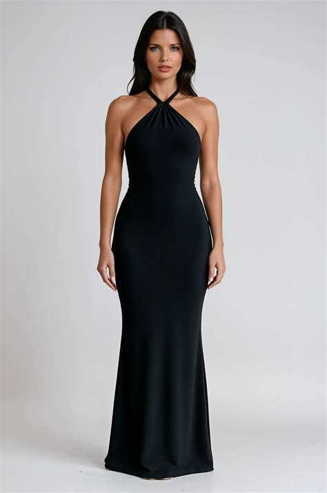 Elegant Halter Neck Backless Formal Maxi Dress For Women Open Back Eve