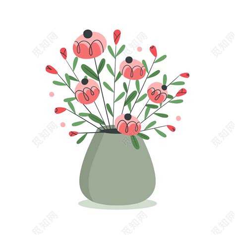 手绘母亲节花束花瓶矢量素材免费下载 觅知网