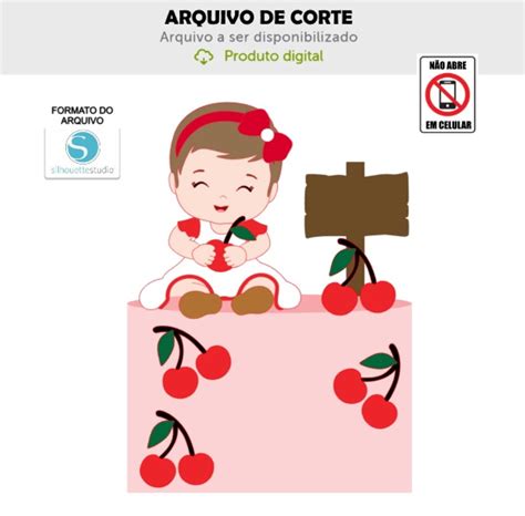 Arquivo de Corte Topo de Bolo Bebê Cerejinha Topo de Bolo Para Imprimir