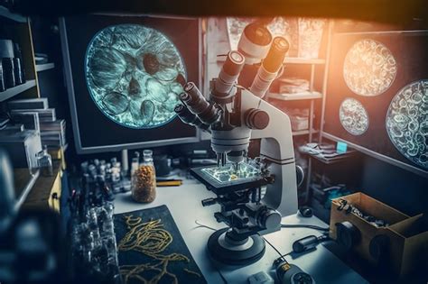 Premium Ai Image Closeup Shot Of Microscope With Metal Lens At Laboratory Neural Network Ai