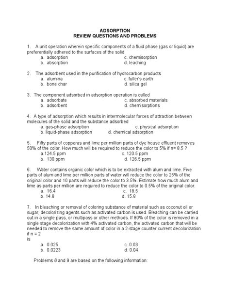 Adsorption Review Questions And Problems Pdf Adsorption Heat