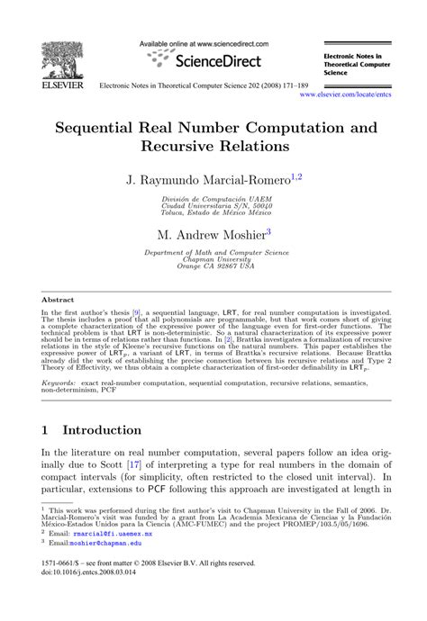 Pdf Sequential Real Number Computation And Recursive Relations
