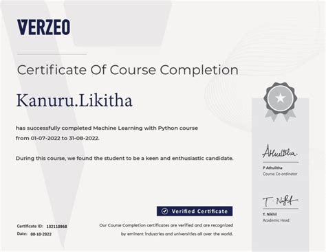 Machinelearning Python Ai Verzeo Innovation Kanuru Likhitha