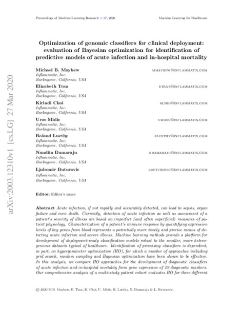 Pdf Optimization Of Genomic Classifiers For Clinical Deployment Evaluation Of Bayesian