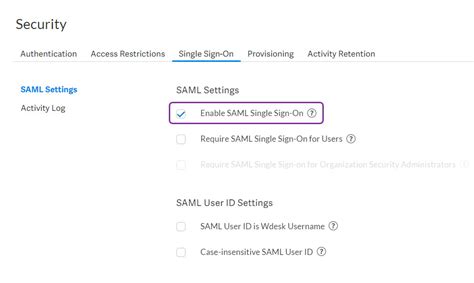 Configure SAML Single Sign On Support Center