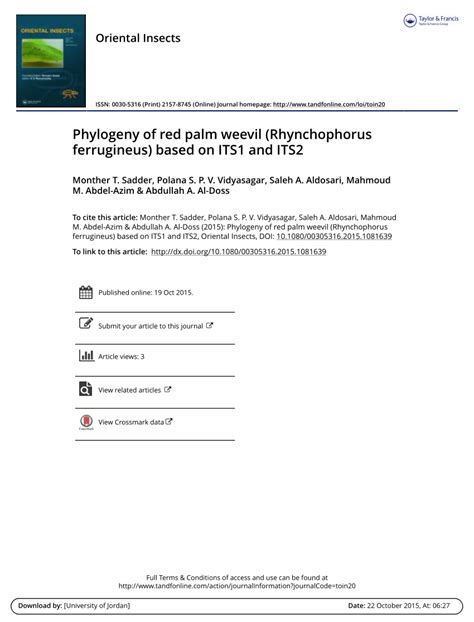 Pdf Phylogeny Of Red Palm Weevil Rhynchophorus Ferrugineus Based On Its1 And Its2