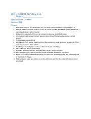 Test 1 CH101 Spring 2016 002 299999 Elab Test 1 CH101 Spring 2016 Name Special Code 299999