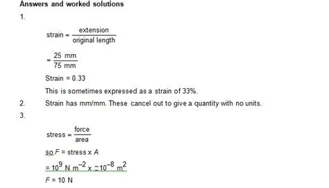 A Level Homework And Answers Answers To Questions On Youngs Modulus