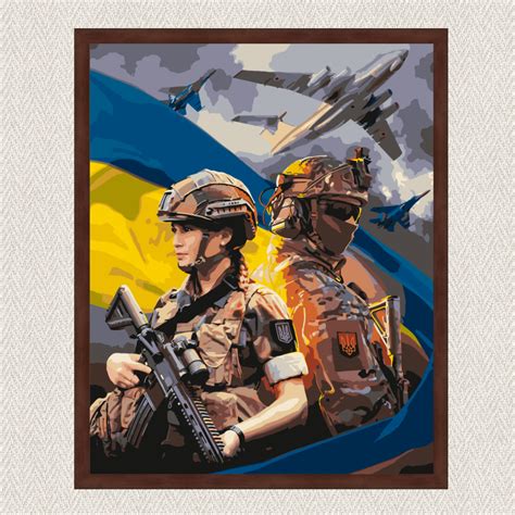 ᐉ Картина постер на стіну інтерєрна Origami Хлопець і дівчина ЗСУ Op5196 велика з коричневою