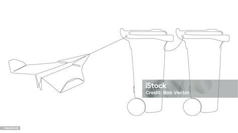 쓰레기통이 있는 종이 비행기의 연속 라인 하나 가는 선 그림 벡터 개념입니다 등고선 그리기 창의적인 아이디어 감소에 대한 스톡 벡터 아트 및 기타 이미지 Istock