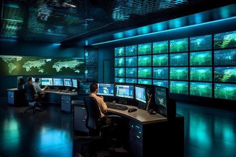 Premium Photo Modern Control Room With Multiple Screens Displaying Realtime Logistics Data